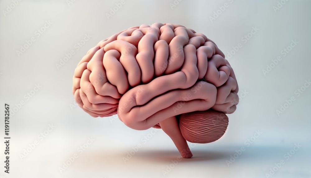 Realistic illustration of human brain. Detailed cerebral cortex ...