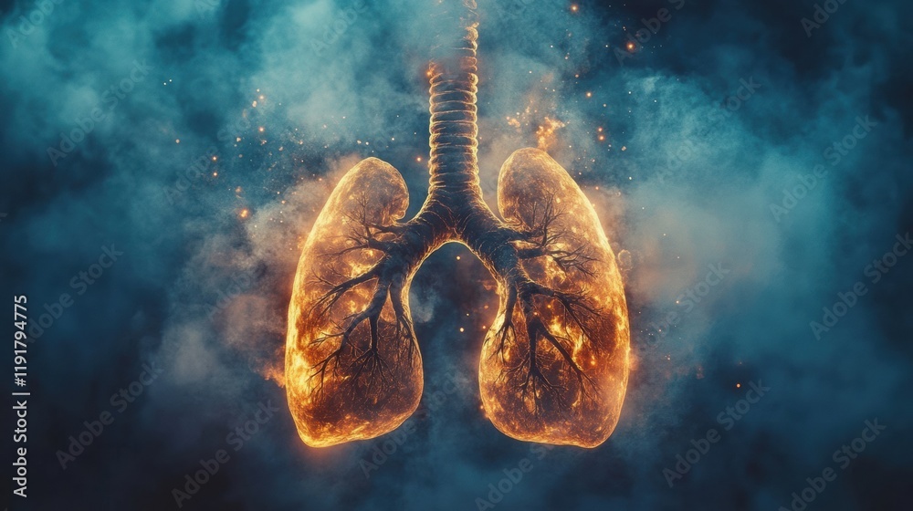 Realistic depiction of human lungs enshrouded by smog and dust ...
