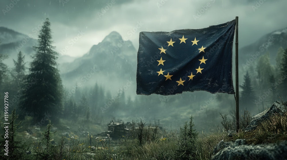 Pan-European flag, symbolizing unity and cooperation across Europe. A ...