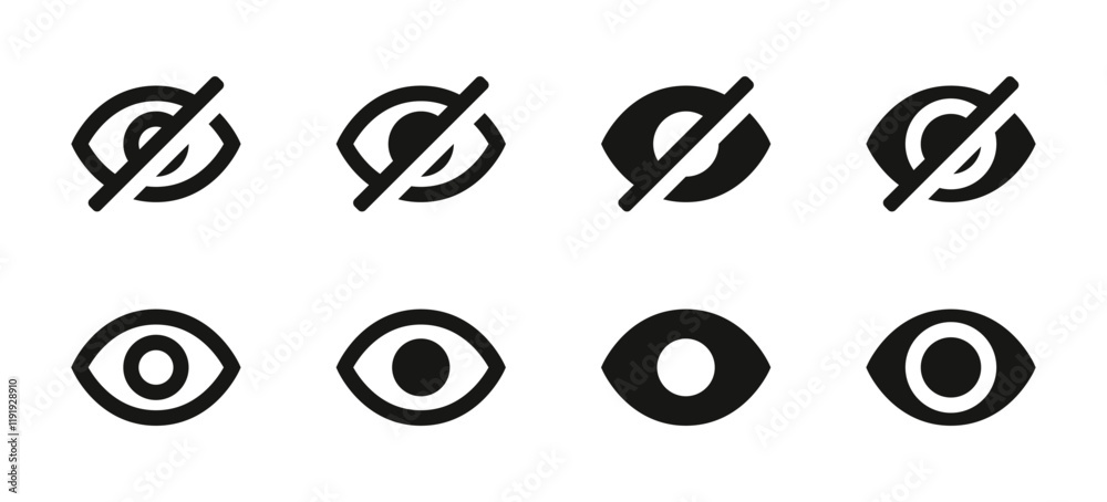 eye icon set. vision icon, see view icons - eyesight symbol - invisible ...