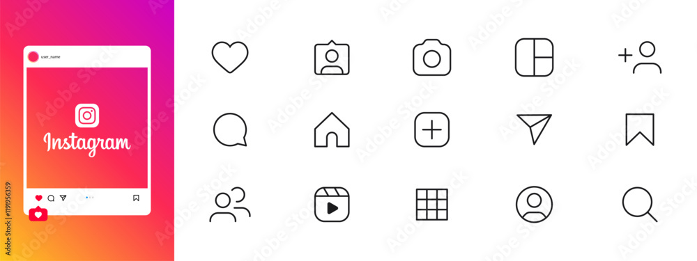 Instagram icons, notifications, like, comment, share, save, home, reels ...