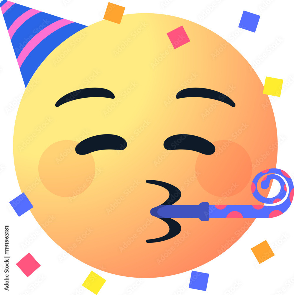 Image vectorielle Stock partying emoticon with party hat and horn ...