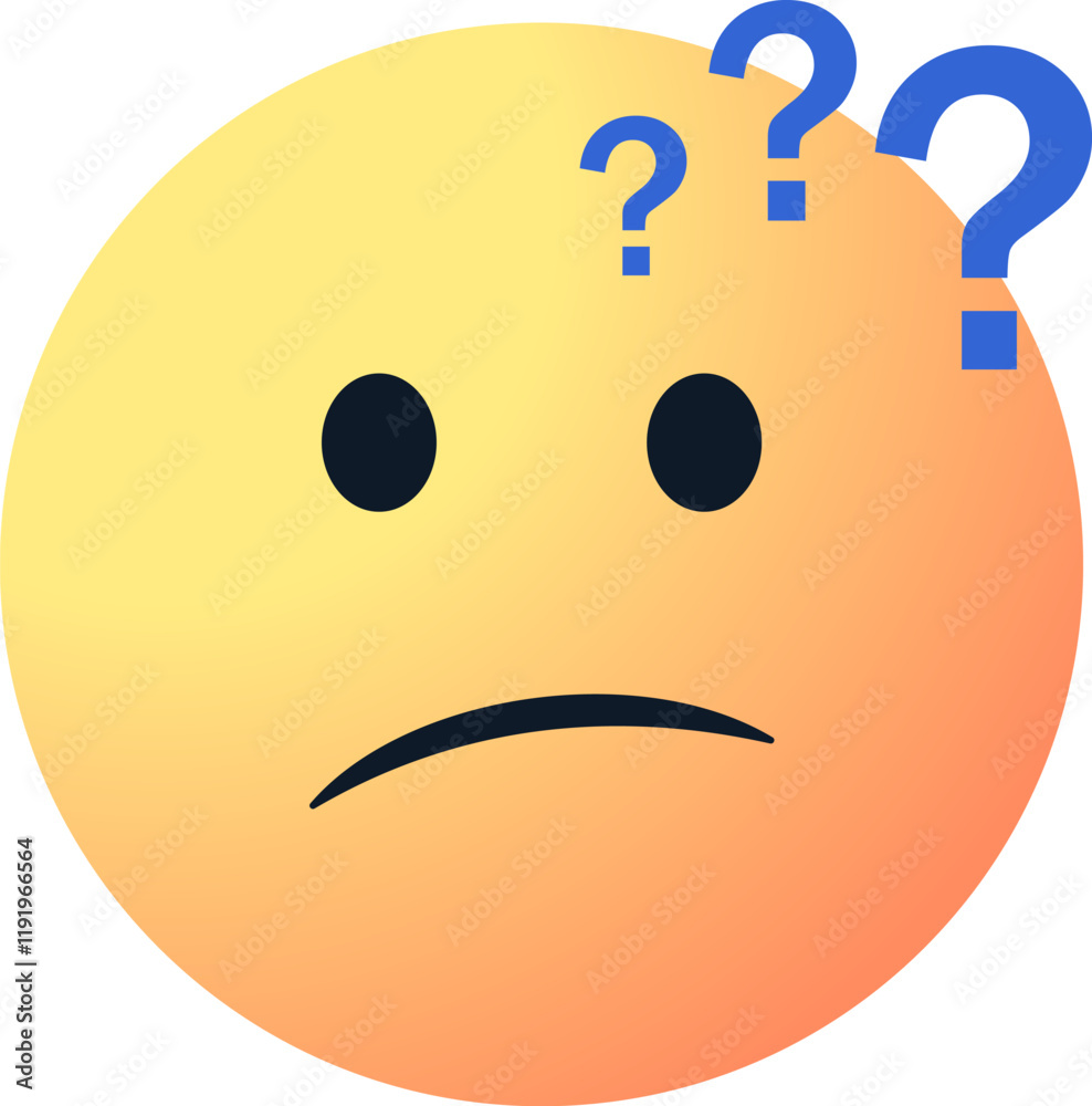 thinking emoticon, confused face emoji with question marks symbol Stock ...