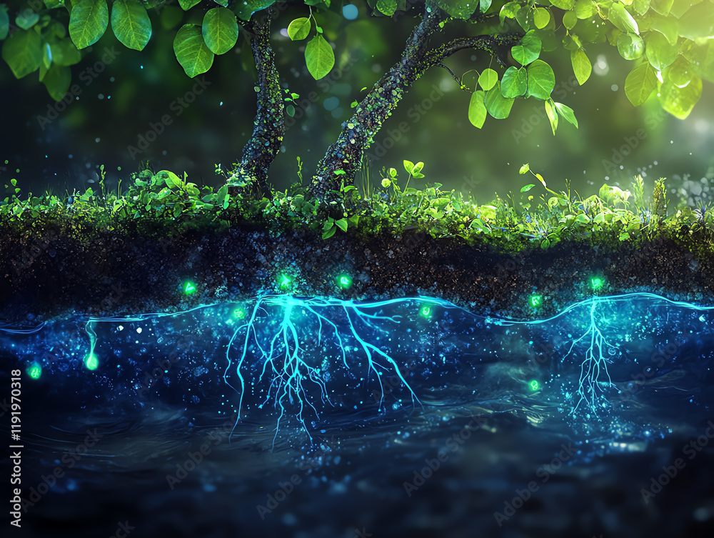 A realistic depiction of the water cycle powered by transpiration ...