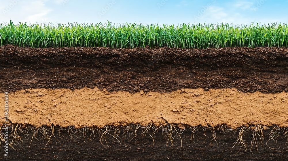 soil layers cross section, roots, plants - sustainable agriculture ...