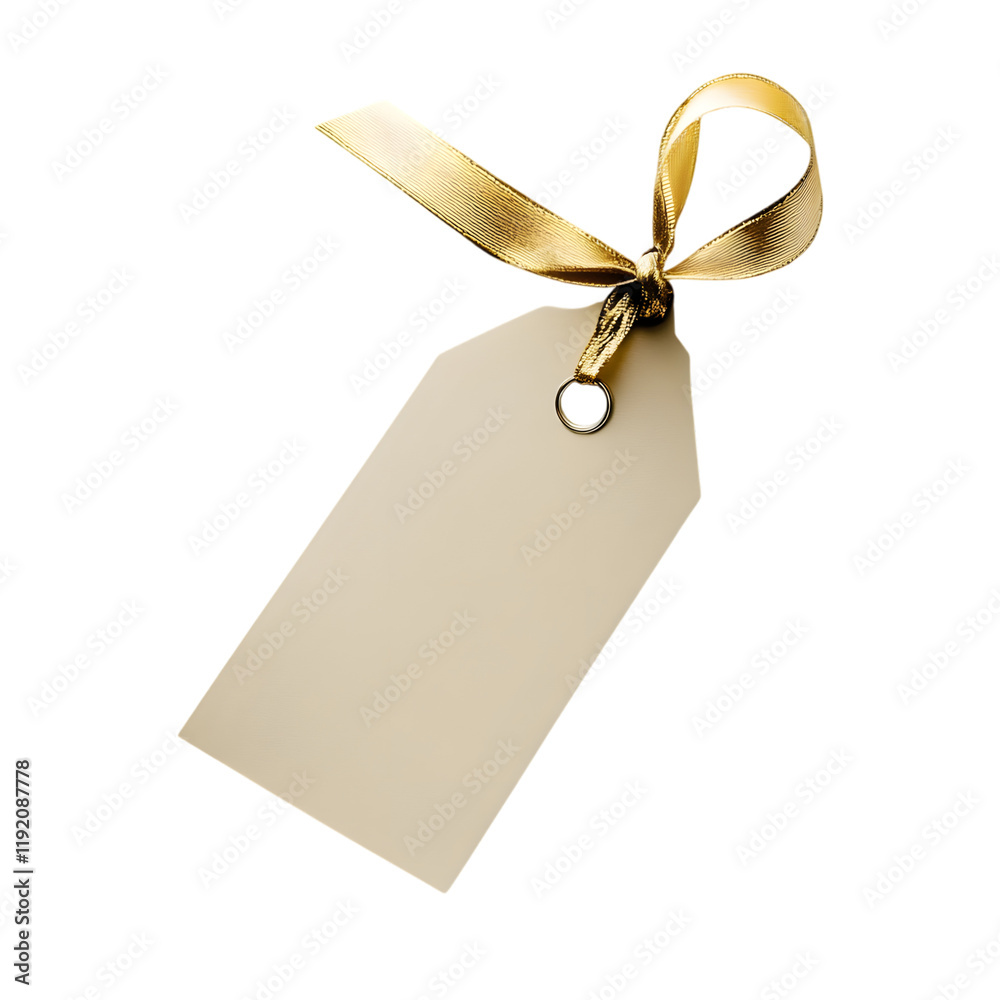 Gold-foiled gift tag with a ribbon loop isolated on transparent ...