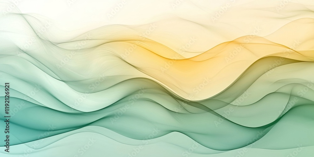 Pastel green yellow gradient background, soft waves texture, flyer template, minimalistic layout ...