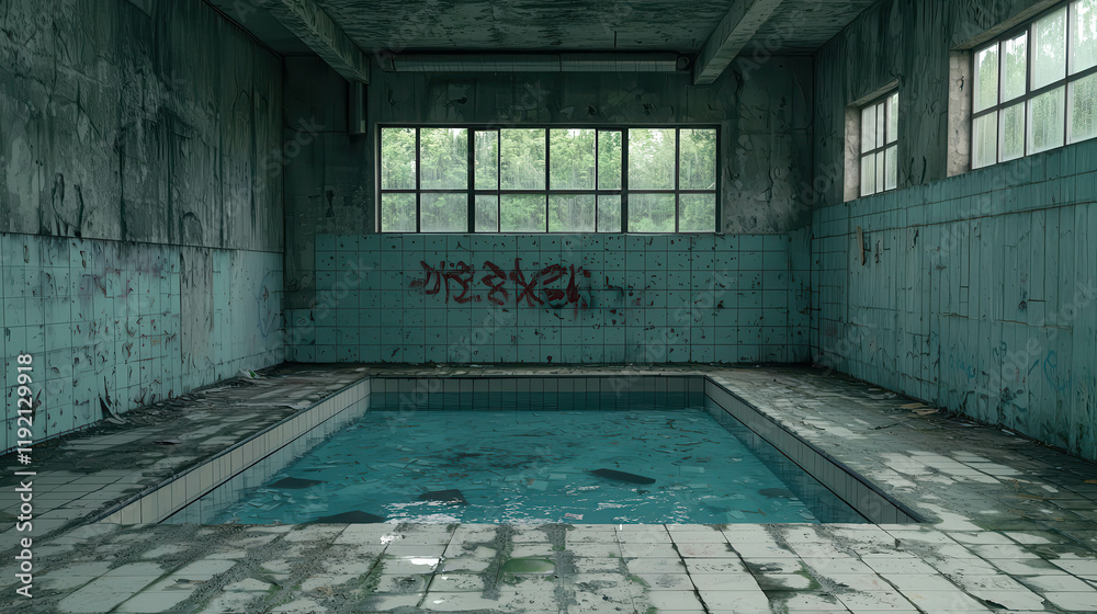 Abandoned Indoor Pool: A haunting image of a derelict indoor swimming ...