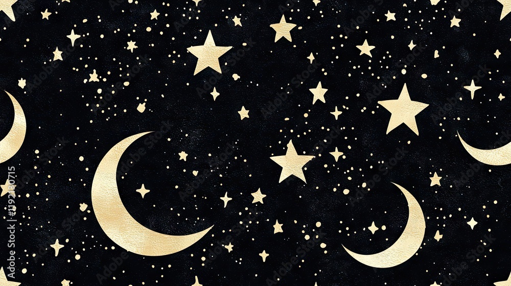 Celestial Night Sky Pattern Moons, Stars, Galaxy Background - Design ...