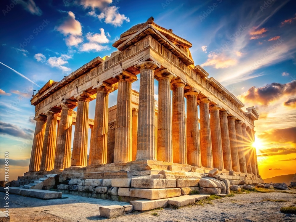 Parthenon Athens Greece Sunlit Majestic Ancient Greek Temple Architecture History Landmark Stock ...