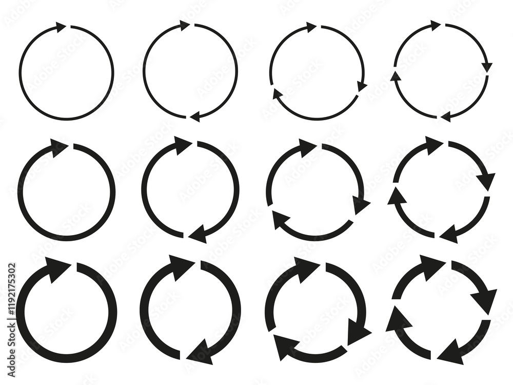 Arrow cycle set. Circular arrows vector. Loop rotation symbol. Black ...