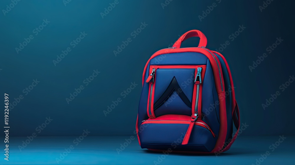 A vibrant, stylized backpack in red and blue with wing-like features on ...