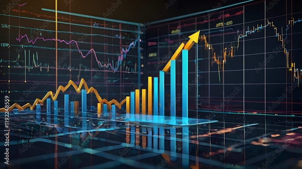 Finance stock growth chart investment graph on 3d diagram background ...