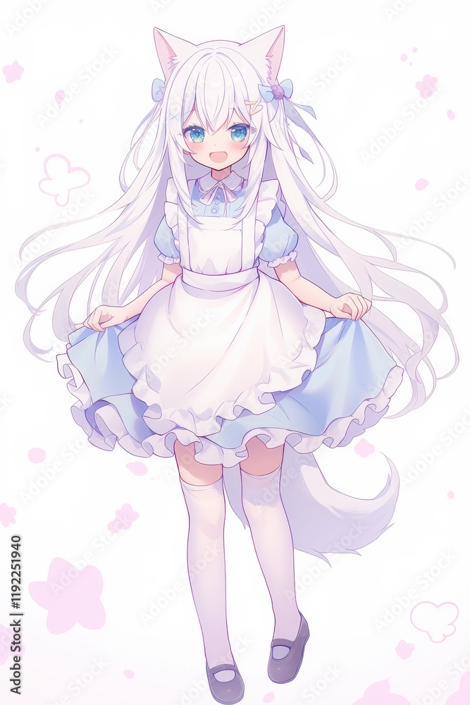 Adorable Anime Cat Girl in a Frilly Maid Outfit Captures Hearts with ...