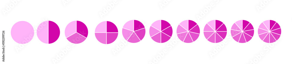Diagram wheel divided from 1 to 10 parts, Pie chart infographic circle divided into pizza or ...