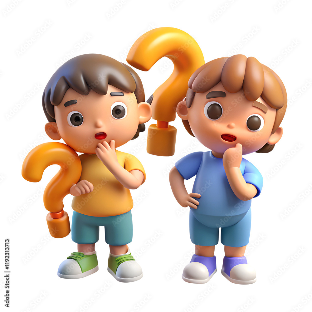 Curious kids with question marks 3d render cartoon enjoyment ideas ...