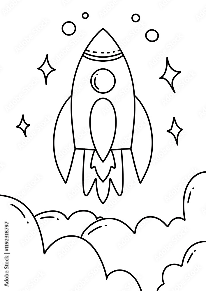 Rocket Coloring Page for kids. Cute rocket coloring page for kids, A4 ...