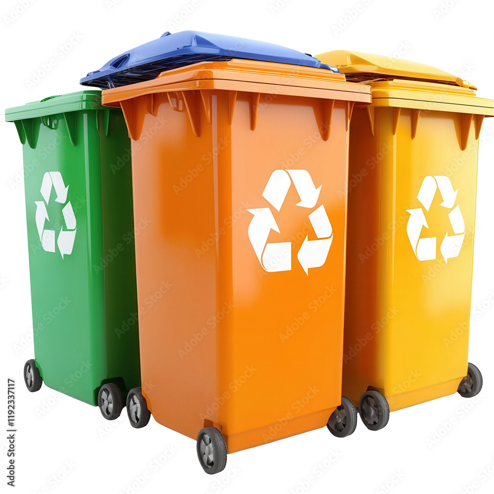 Recycling bins with transparent background for waste management urban ...