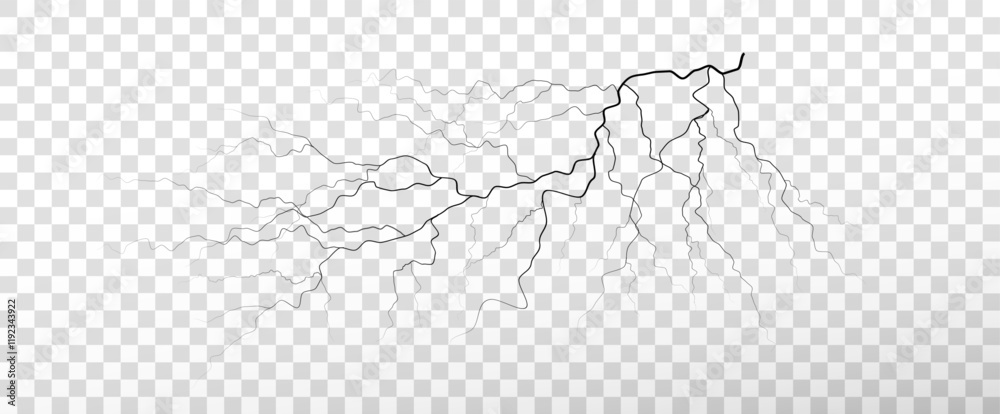 Realistic lightning flash effect, thunderstorm and lightning. Shining white lightning isolated ...