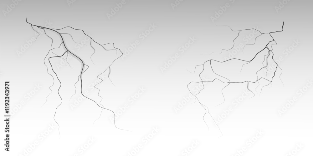 Realistic lightning flash effect, thunderstorm and lightning. Shining ...