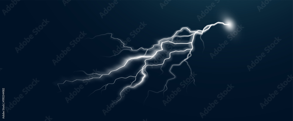 Realistic lightning flash effect, thunderstorm and lightning. Shining ...