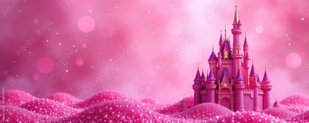 Pink glitter backdrop, princess castle silhouette, elegant, luxury ...