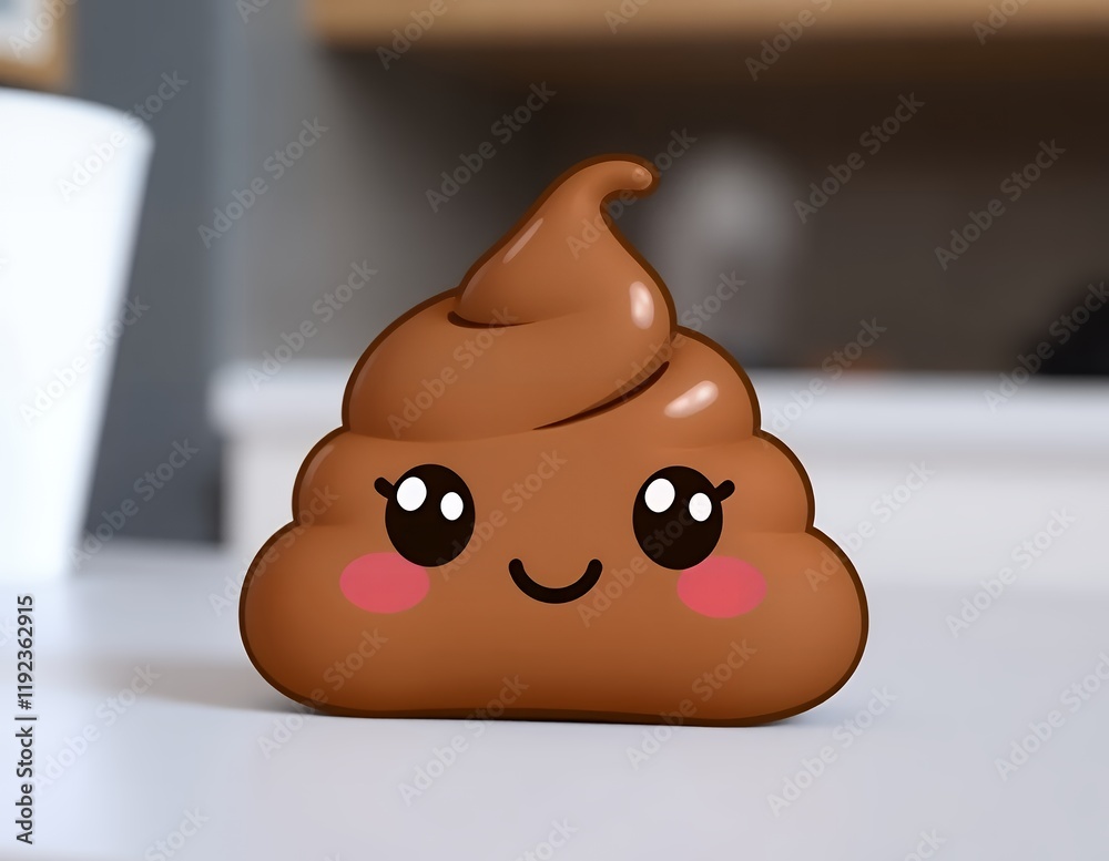 Cute Kawaii Poop Emoji on a White Surface Stock Illustration | Adobe Stock
