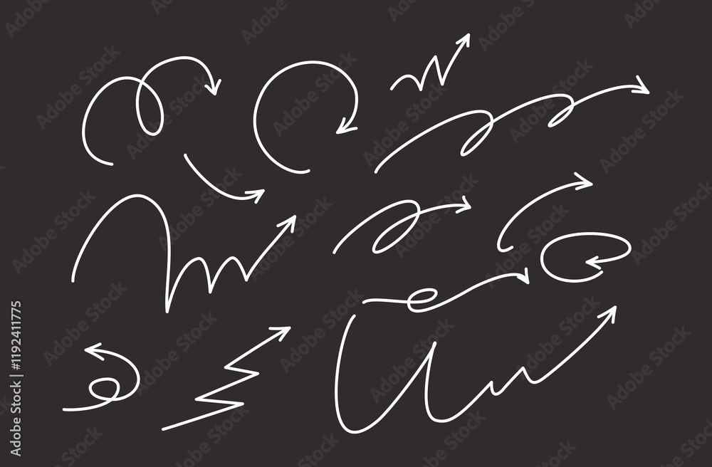 Motion bounce arrow set, hand drawn line design spiral. Expressive jump ...