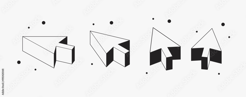 Clean vector modern set of arrow cursors symbol icons. Isometric ...