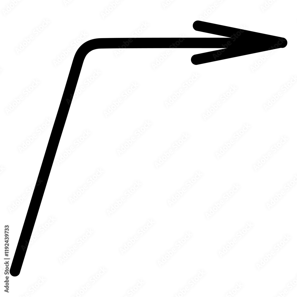 Arrow curve. Sketch. Black arrow bent at an angle directed to the right ...
