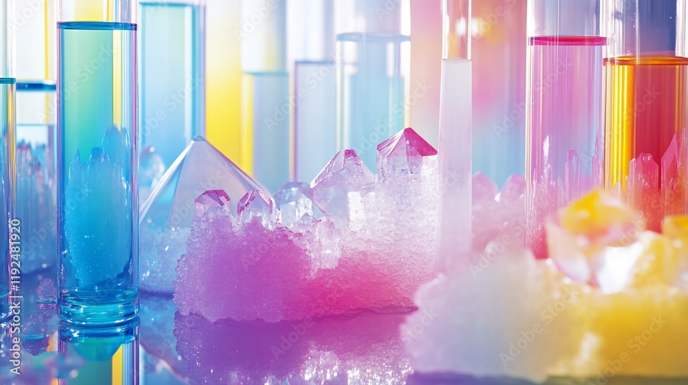 Crystallization evaporation processes shown a colorful laboratory ...