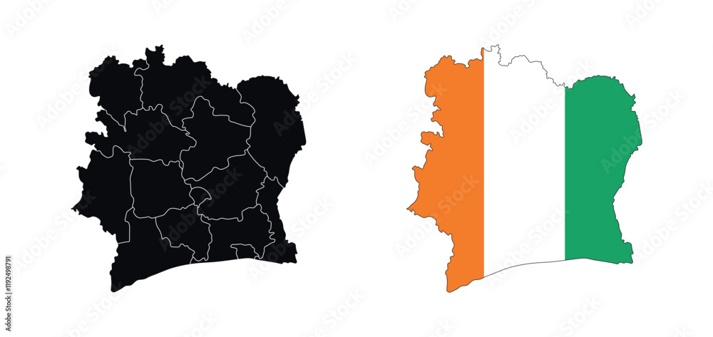 Ivory Coast Map vector icon. Map of Ivory Coast in Flag colors. Stock ...