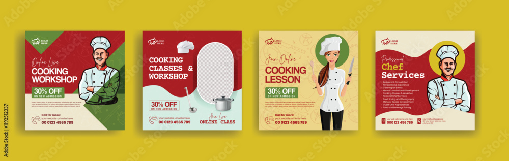online cooking class and chef hiring social media post, banner, ads or ...