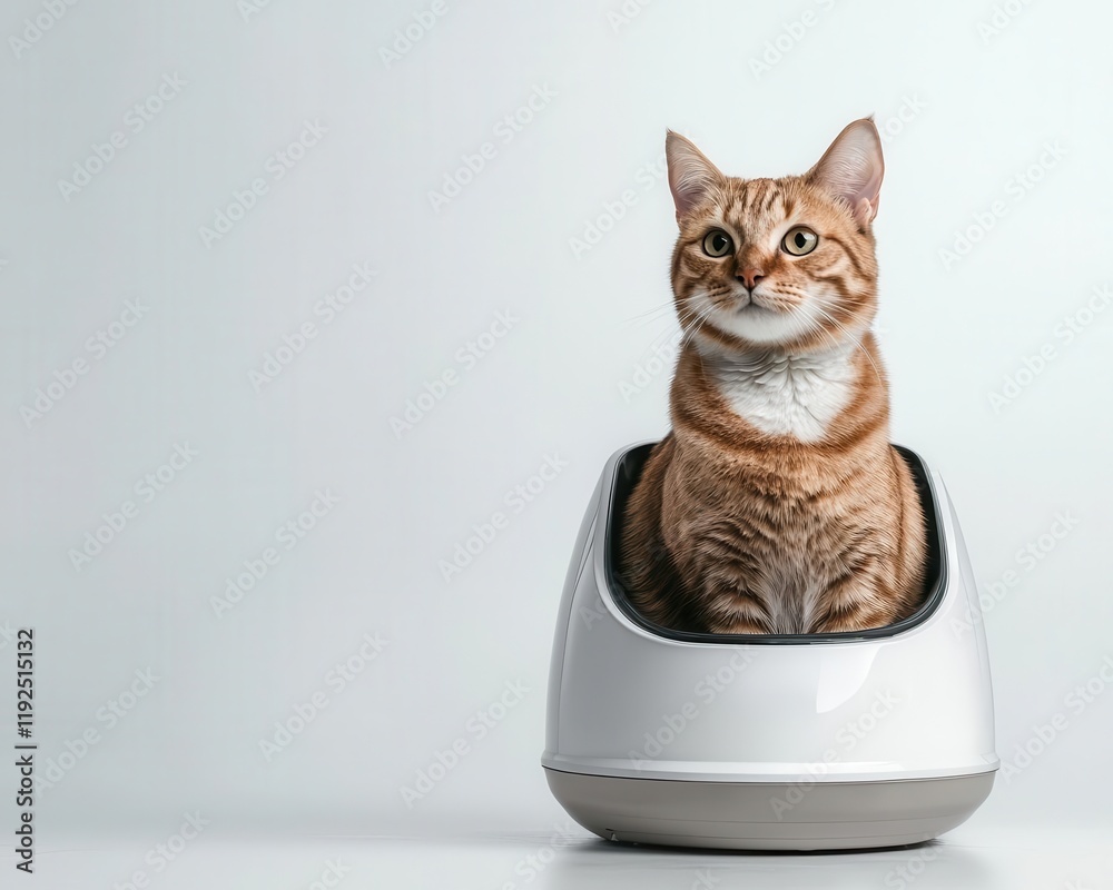 virtual pet visits concept. A futuristic smart litter box analyzing a ...