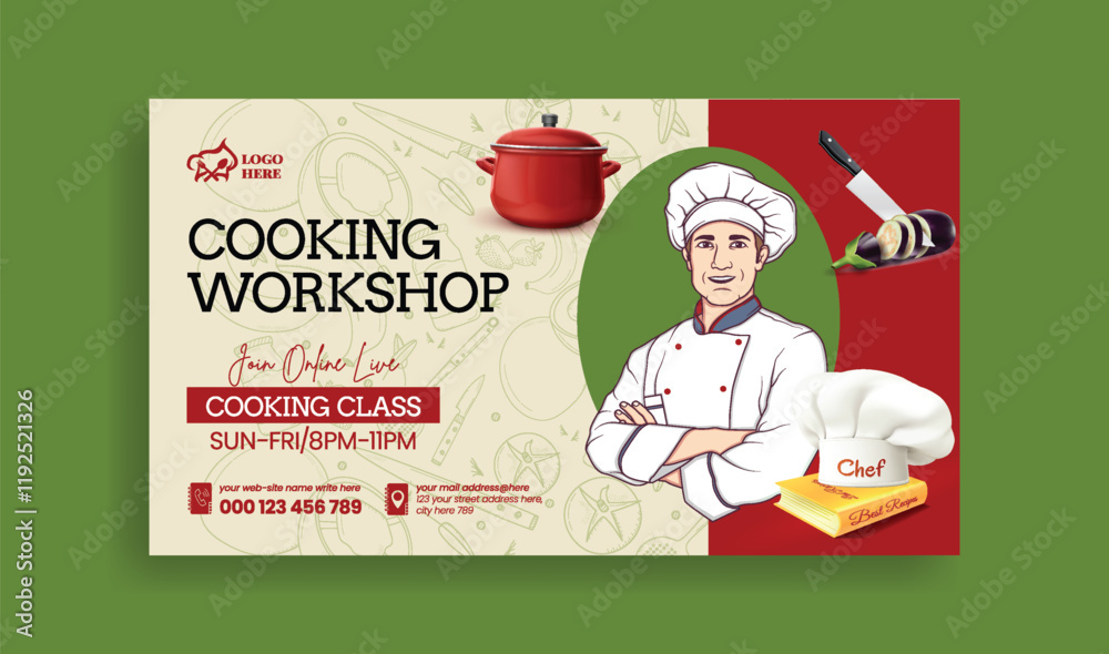 Restaurant chef job hiring horizontal web banner and cooking social ...