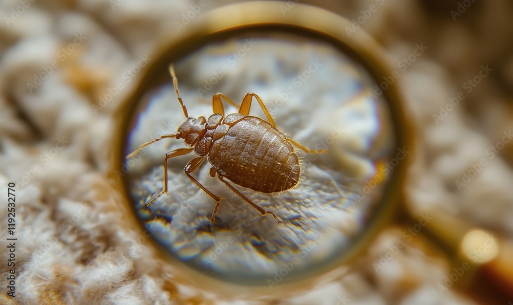 Close-up view of bed bug magnified through a lens, showcasing detailed ...