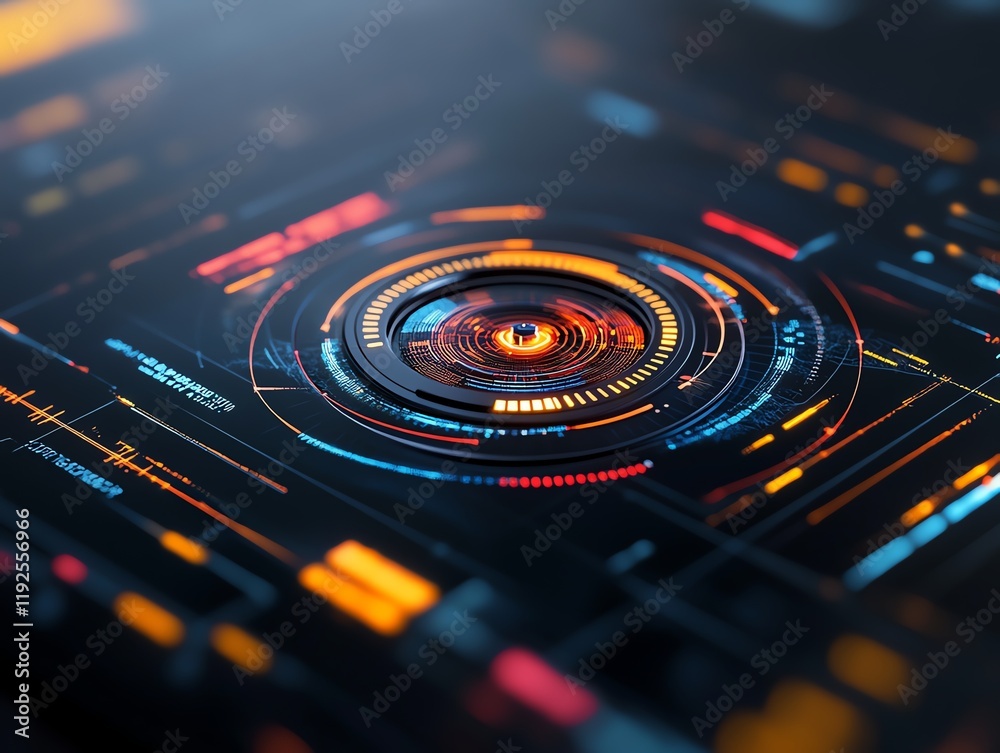 Virtual data interface, glowing interactive visuals, hightech design ...