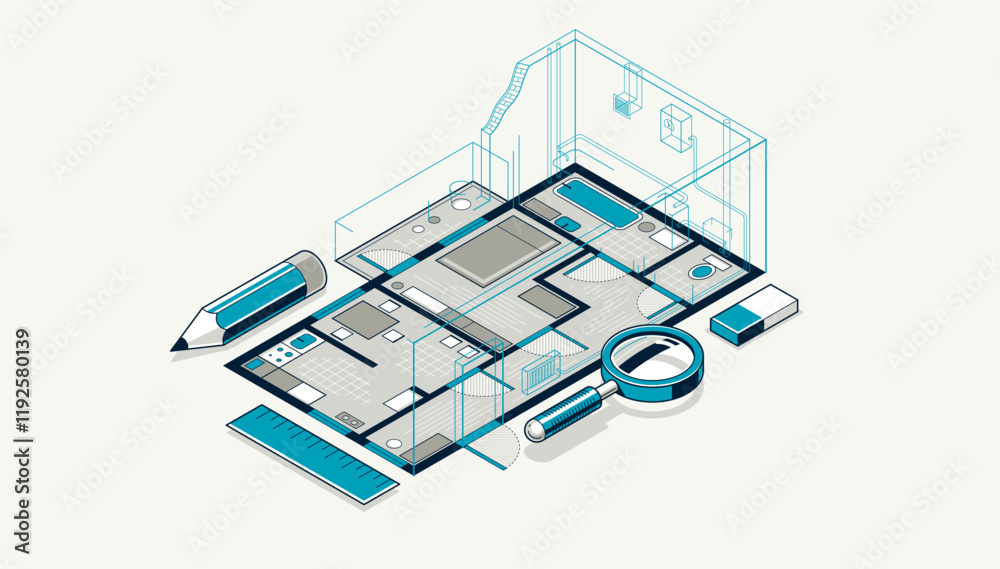 Floorplan implementation drawing with pencil, flat plan residential ...