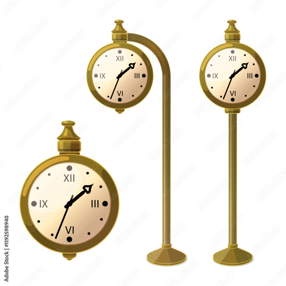 vector cartoon illustration street clock. Clipart isolated on ...