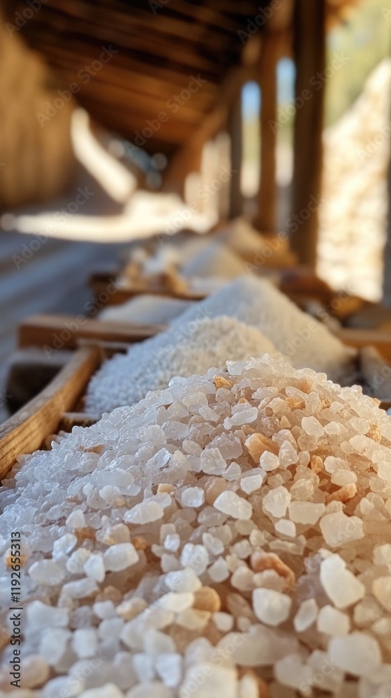 Salt crystals harvested from the earth in a natural setting, showcasing ...