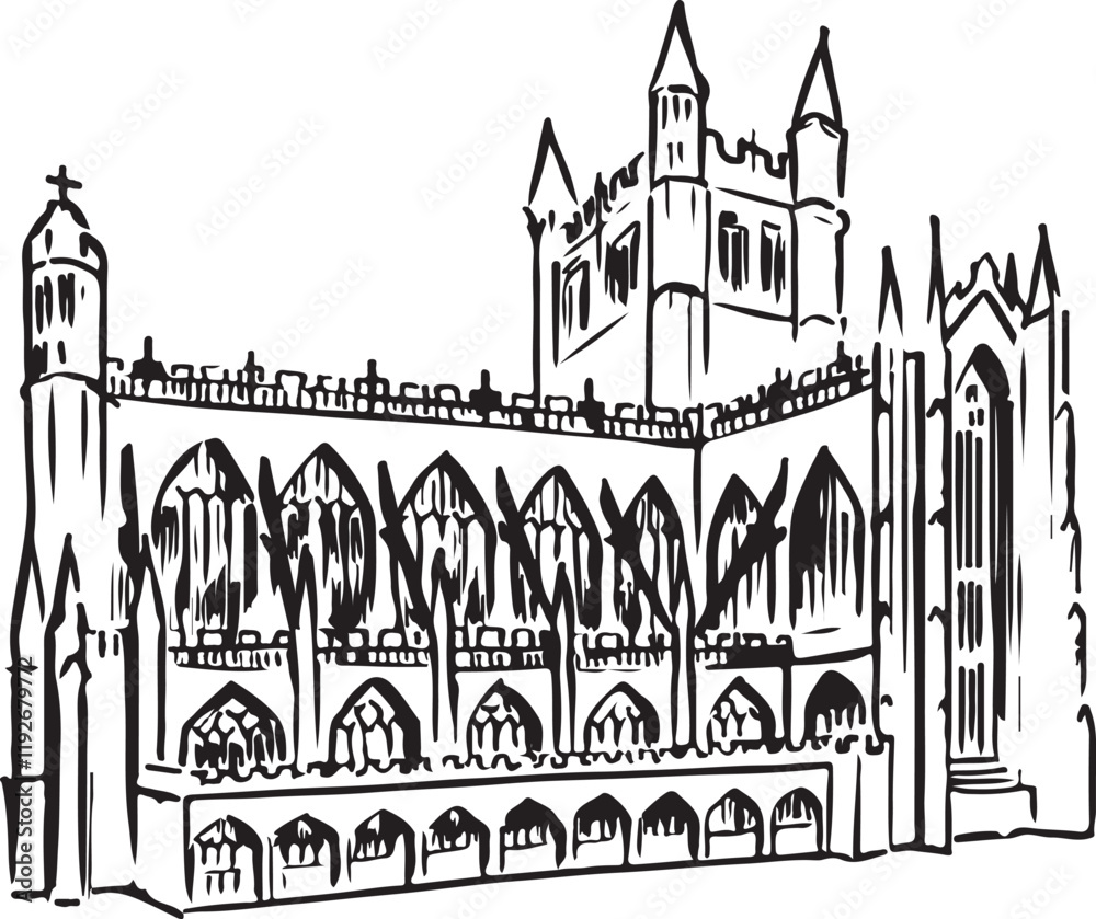 Vector de Stock Hand-drawn ink sketch of Bath Abbey. Travel, history ...