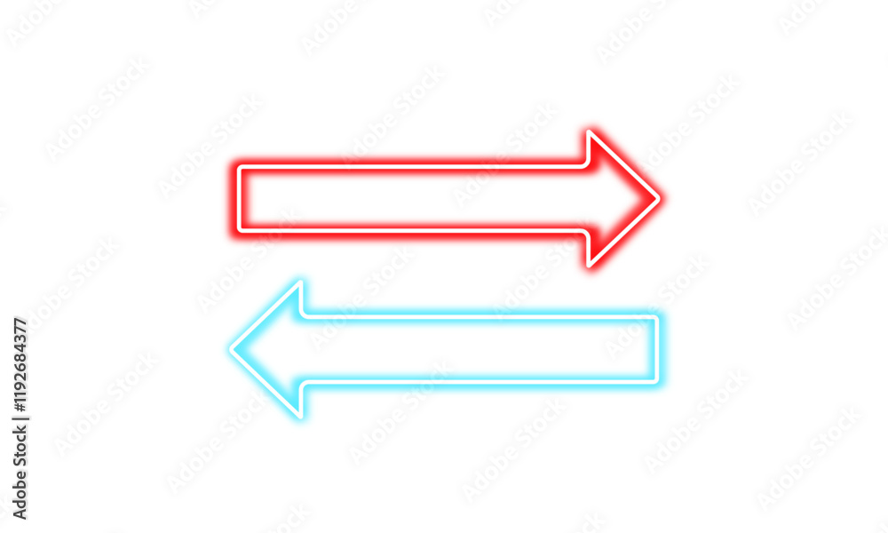 Neon arrow sign isolated on transparent background, glowing blue and ...