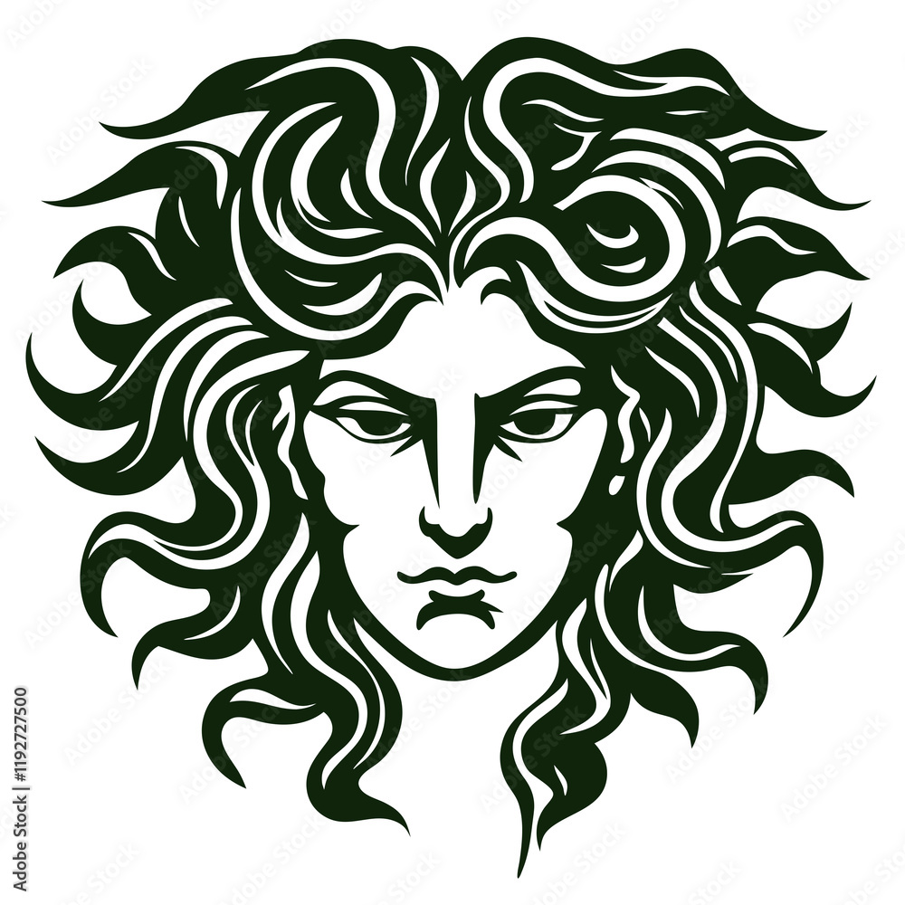 ector Art Illustration of Medusa's Head, Featuring Serpentine Hair ...