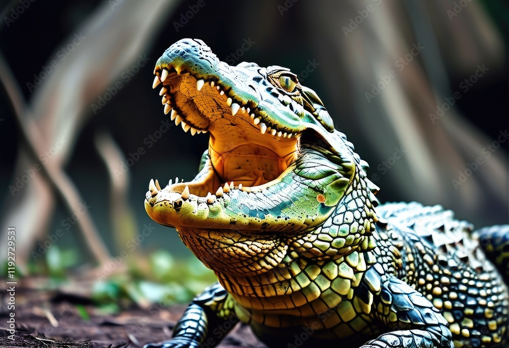 You can see the crocodile's jaw from a distance opening its mouth ...