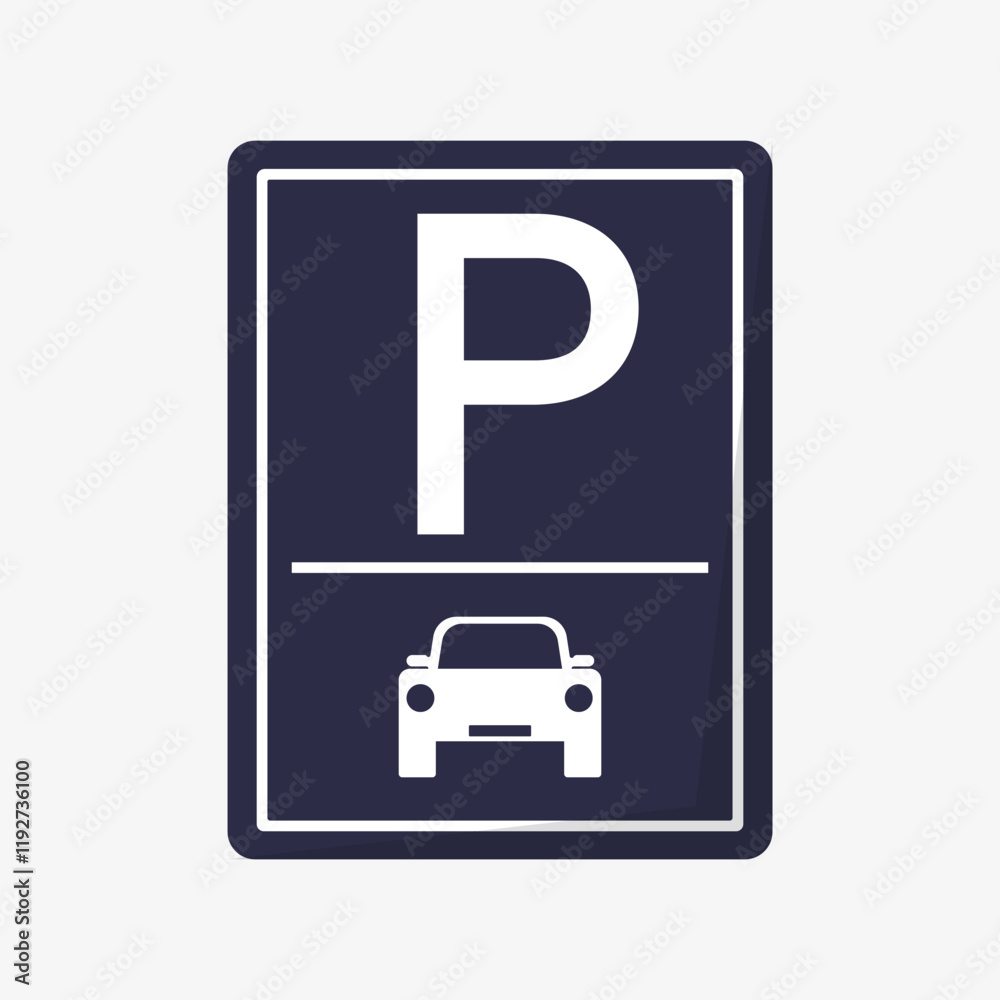 Parking sign with car in flat vector illustration symbolizing ...
