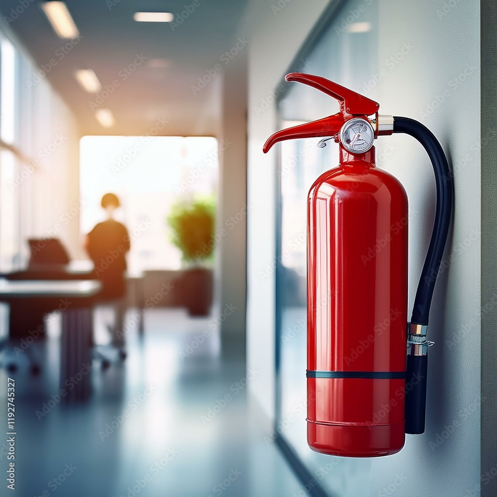 Generated image Fire extinguisher hanging on an office wall, safety ...