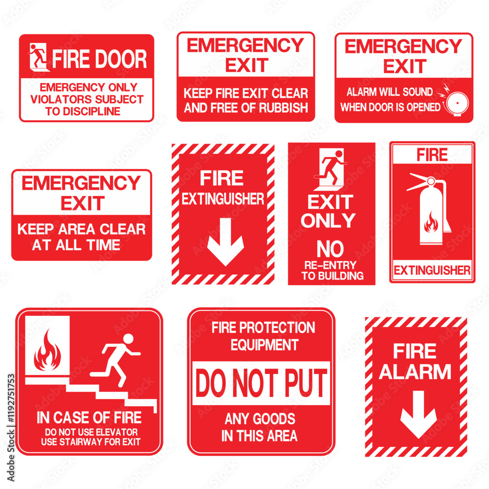 emergency set exit, fire extinguisher sign Stock Vector | Adobe Stock