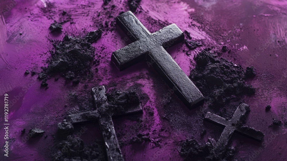 Ash Wednesday, Lent Season and Holy Week concept. Christian crosses and ...