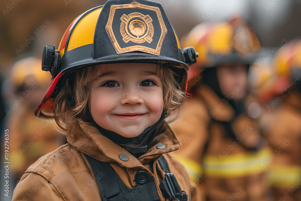 Children in a kindergarten dressed as firefighters, engaging in a fun ...