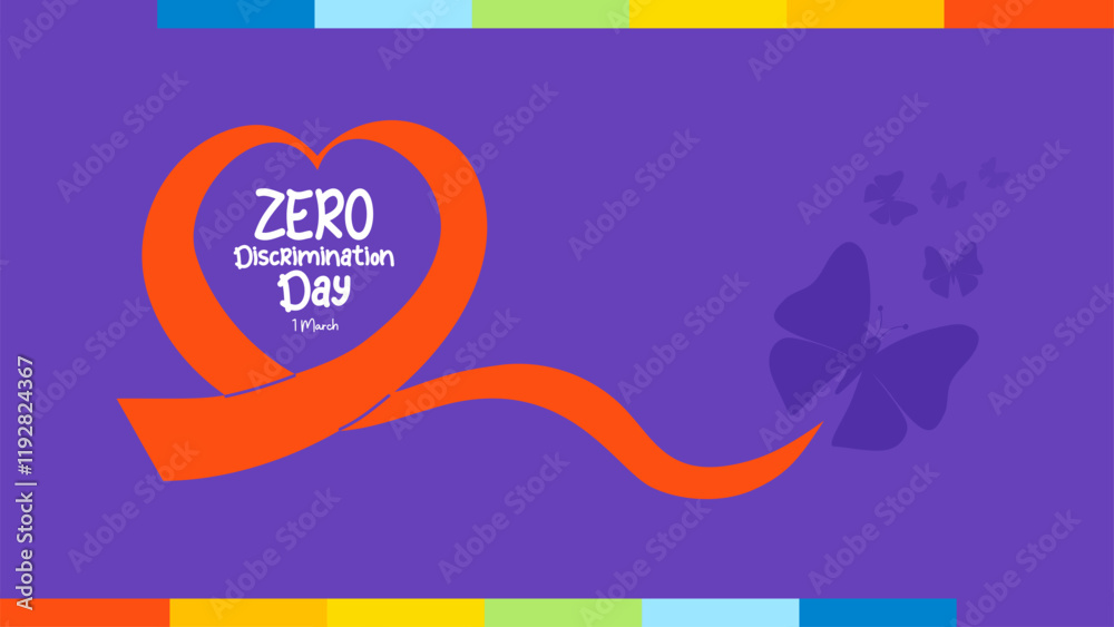 Zero discrimination day greeting poster. Symbol red ribbon heart and ...